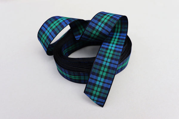 GREEN & BLUE TARTAN RIBBON - 5m